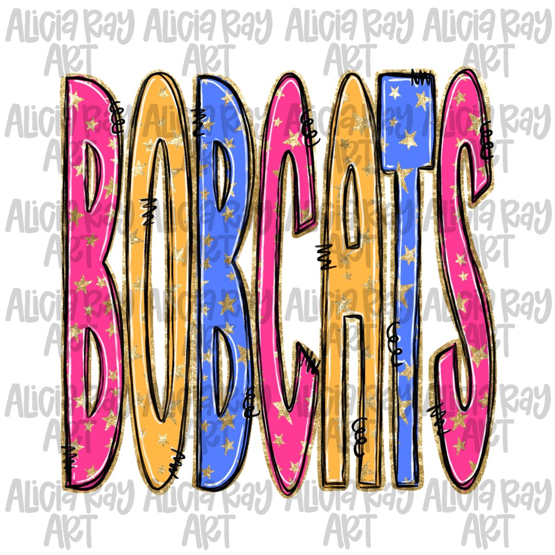 Bobcats Preppy Starry Mascot PNG File | Trendy Mascot DTF Design | Hand ...