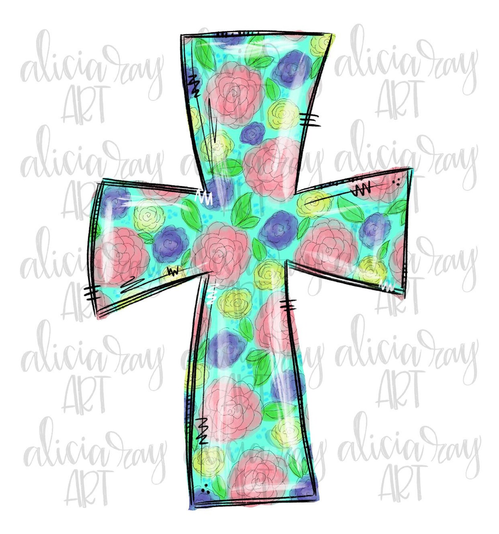 Floral Cross Sublimation PNG Design | Hand Drawn Floral Cross ...