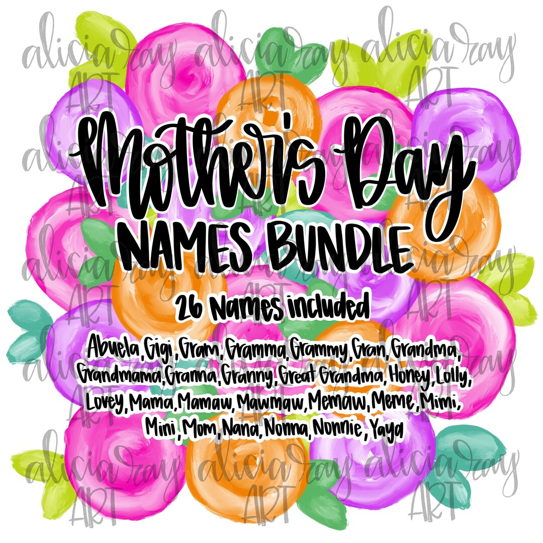 Mother's Day Names Bundle PNG Design | Hand Drawn | Grandmother ...