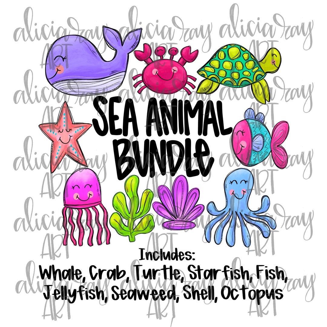 Sea Animal Bundle PNG | Hand Drawn Digital Download | Printable Art ...