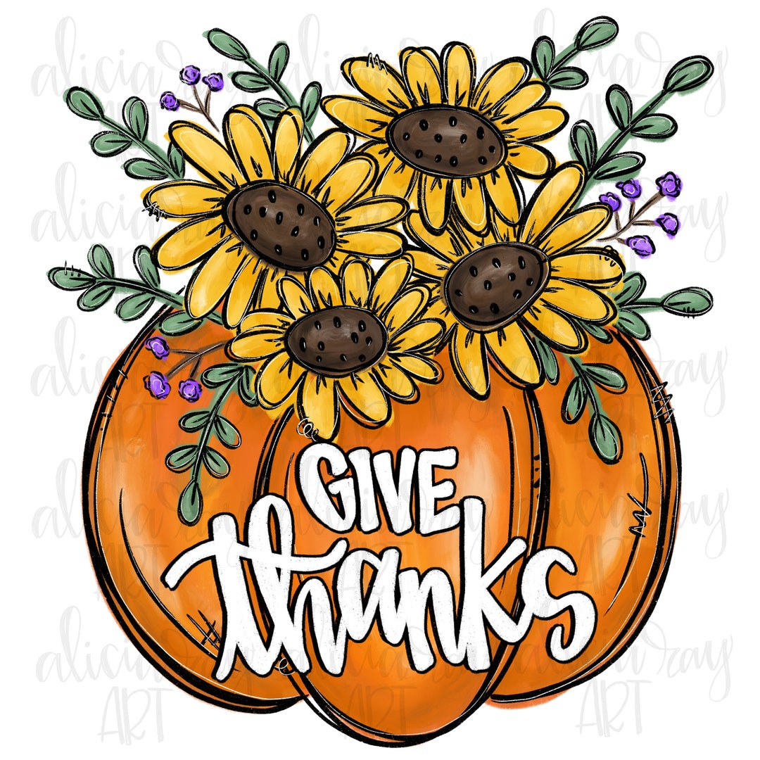 Pumpkin With Sunflowers PNG Digital Download | Hand Drawn Sublimation ...