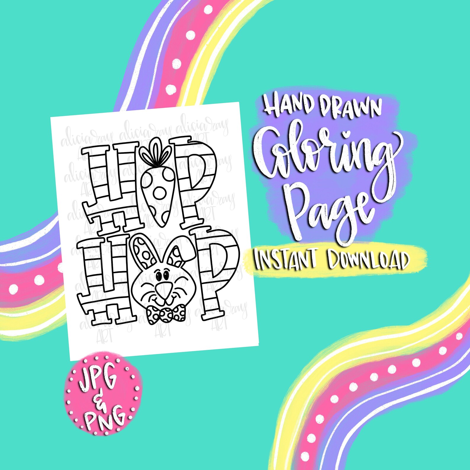 Easter Coloring Page Digital Download Hand Drawn Coloring - Etsy