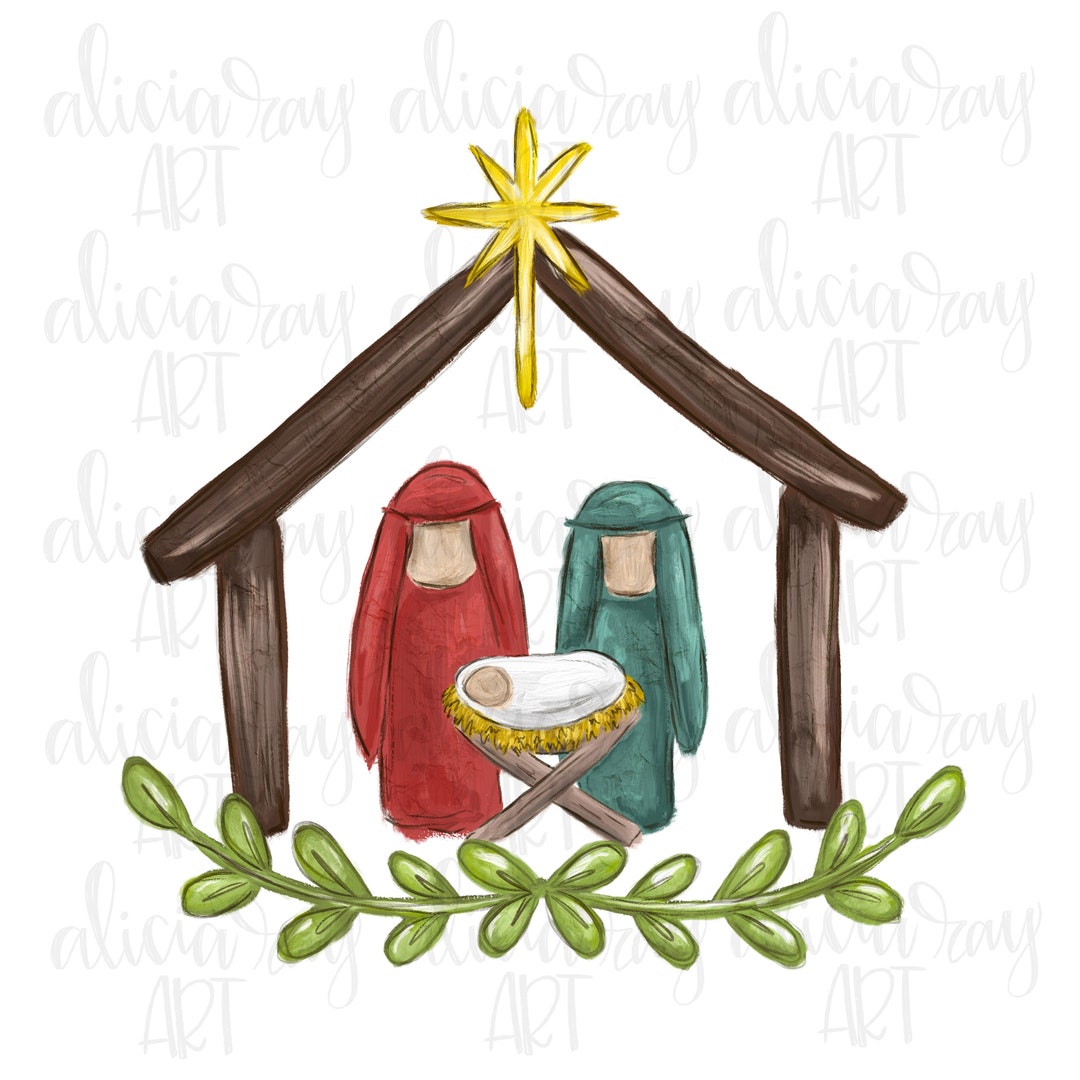 Christmas Manger Scene Digital Download | Hand Drawn PNG File ...