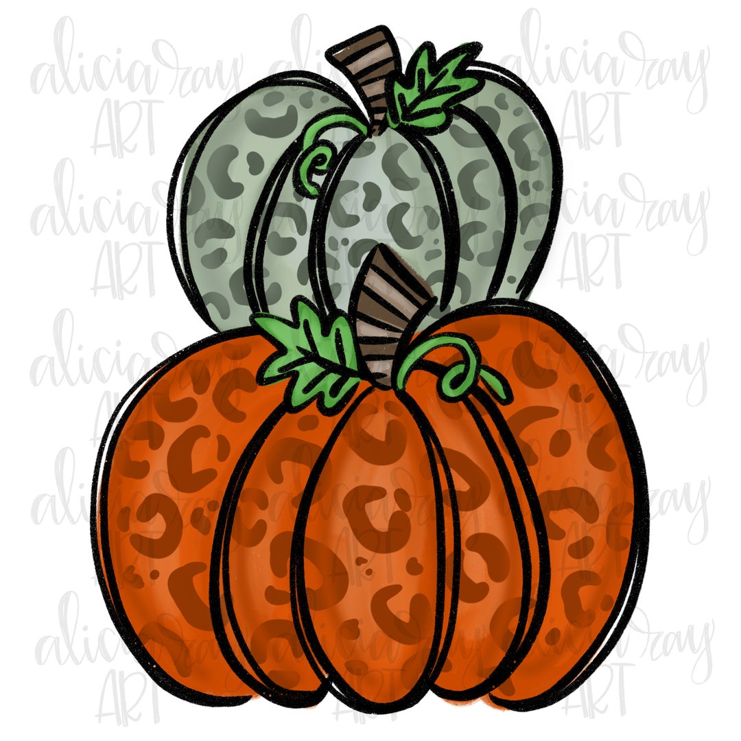 Leopard Pumpkin Stack Fall PNG Digital Download | Hand Drawn ...