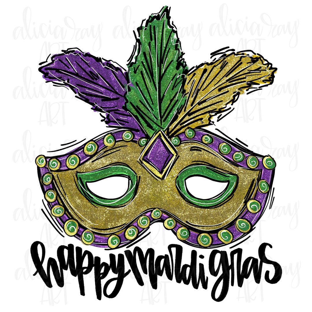 Mardi Gras Sublimation Design Hand Drawn PNG Digital Download | Towel ...