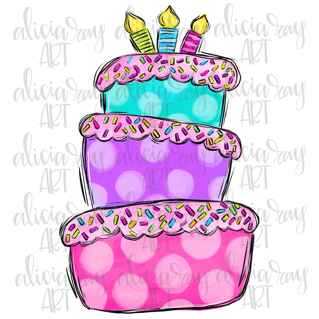 Birthday Cake PNG Design | Hand Drawn Digital Download | Printable Art ...