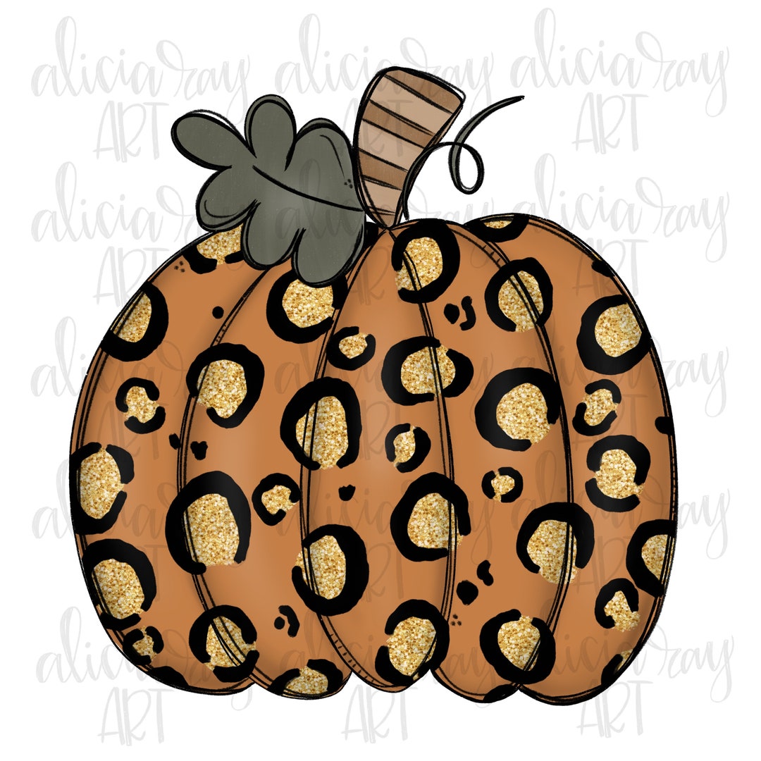 Leopard Pumpkin With Glitter Sublimation PNG Design | Hand Drawn ...