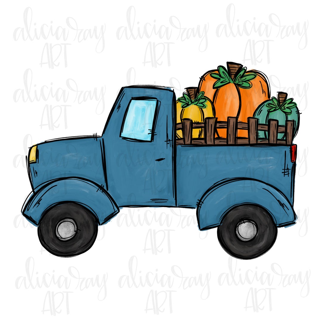 Fall Pumpkin Truck PNG Digital Download | Hand Drawn Sublimation ...