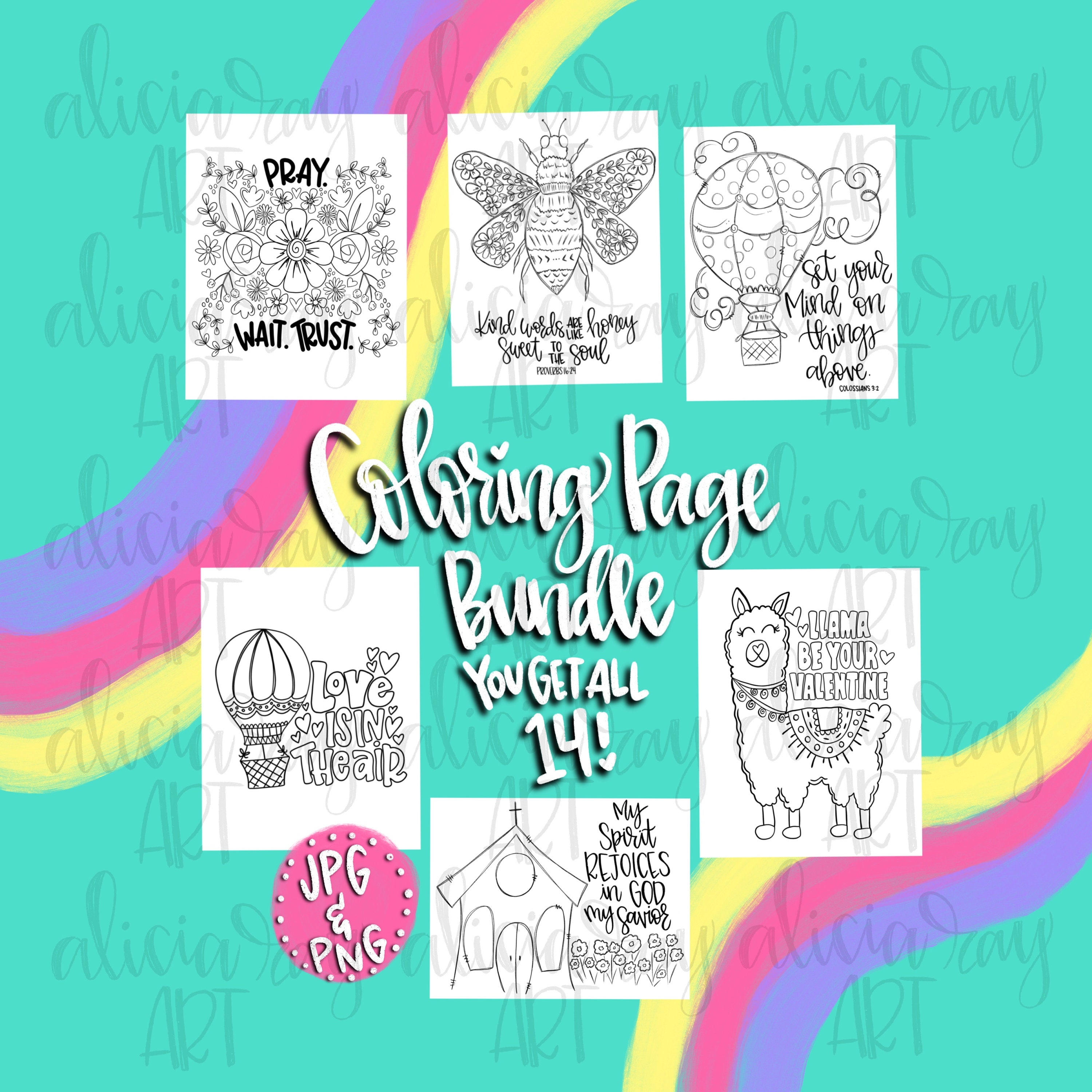 Coloring Page Bundle | Digital Download | Hand Drawn Illustration ...