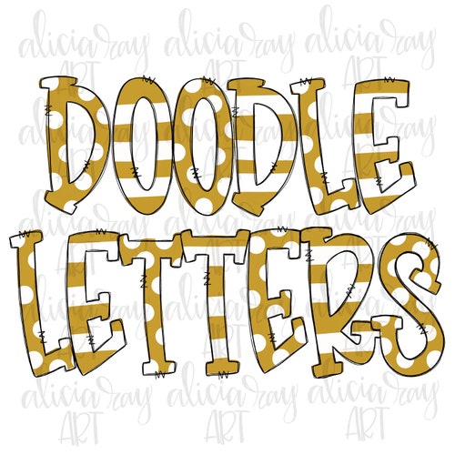 Yellow Gold Doodle Letters Alphabet Hand Drawn Alphabet - Etsy