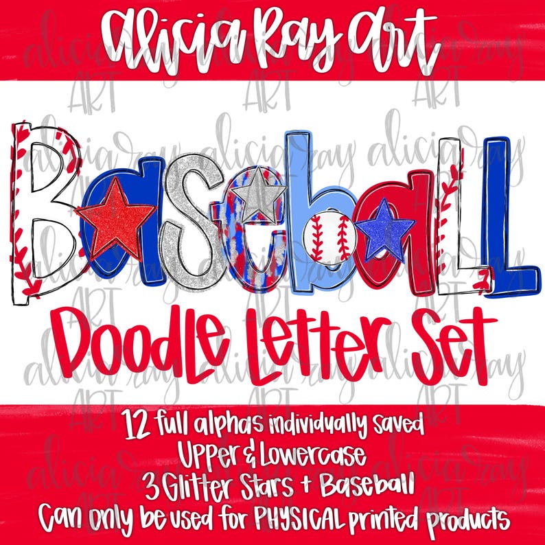 Baseball Hand Drawn Doodle Letter Alpha Set Digital Download | A-Z ...