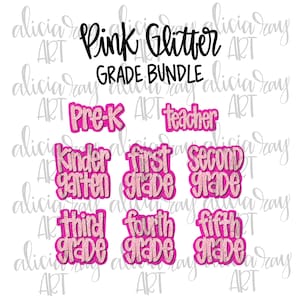 Pink Glitter School Grade Bundle PNG | Hand Drawn Digital Download ...