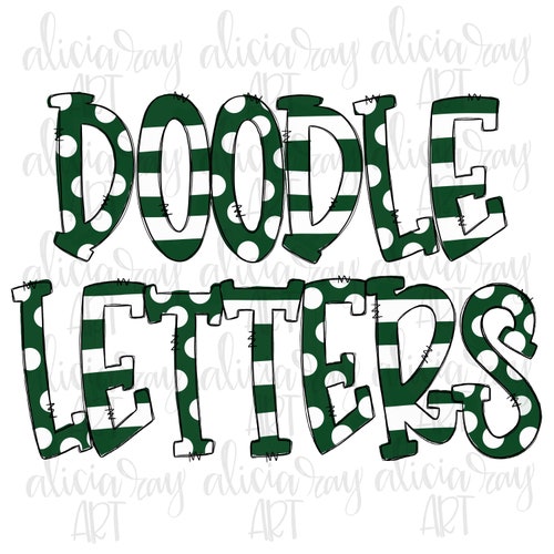 Kelly Green Doodle Letters Alphabet Hand Drawn Alphabet - Etsy