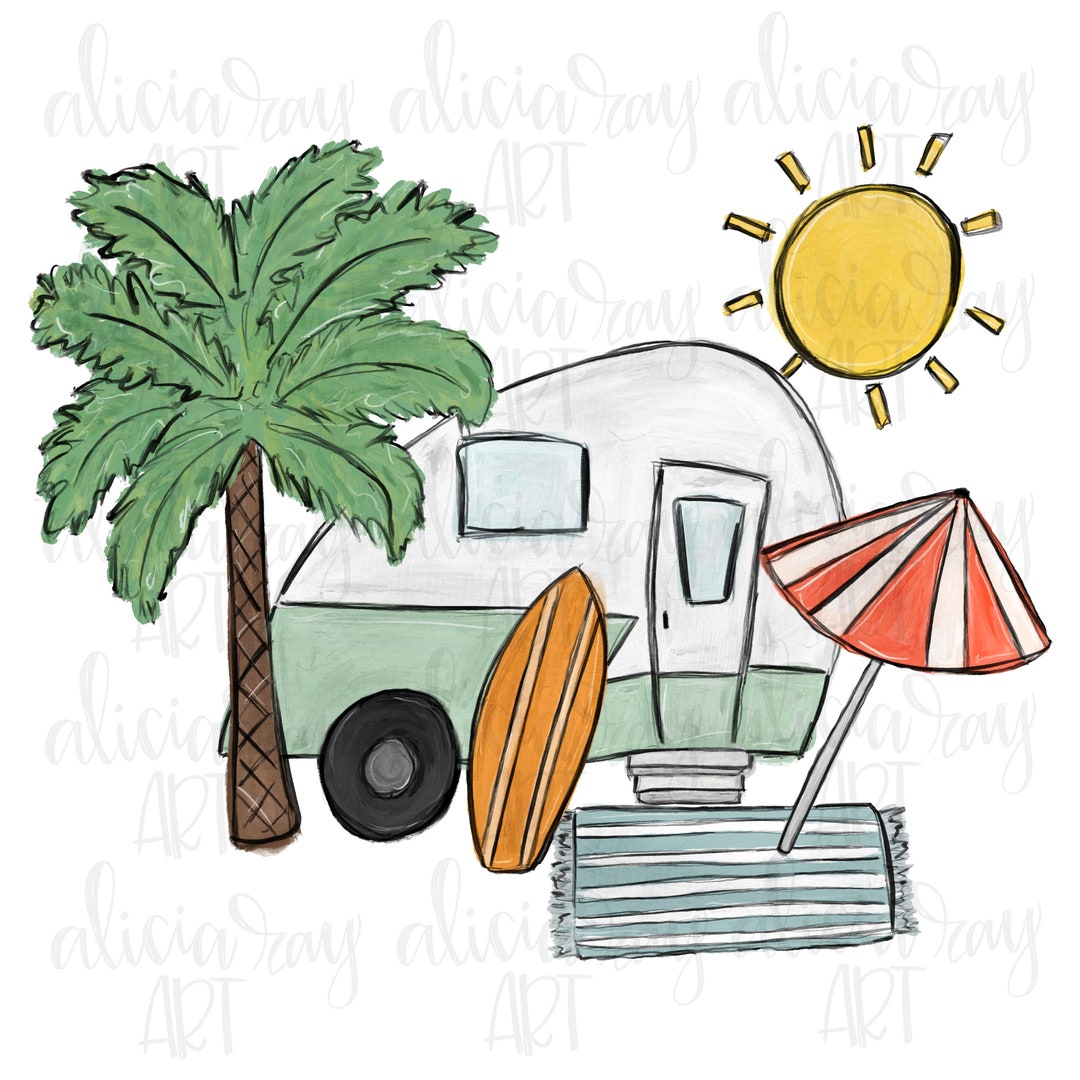 Summer Camper Sublimation Design | Hand Drawn PNG Design | Digital File ...