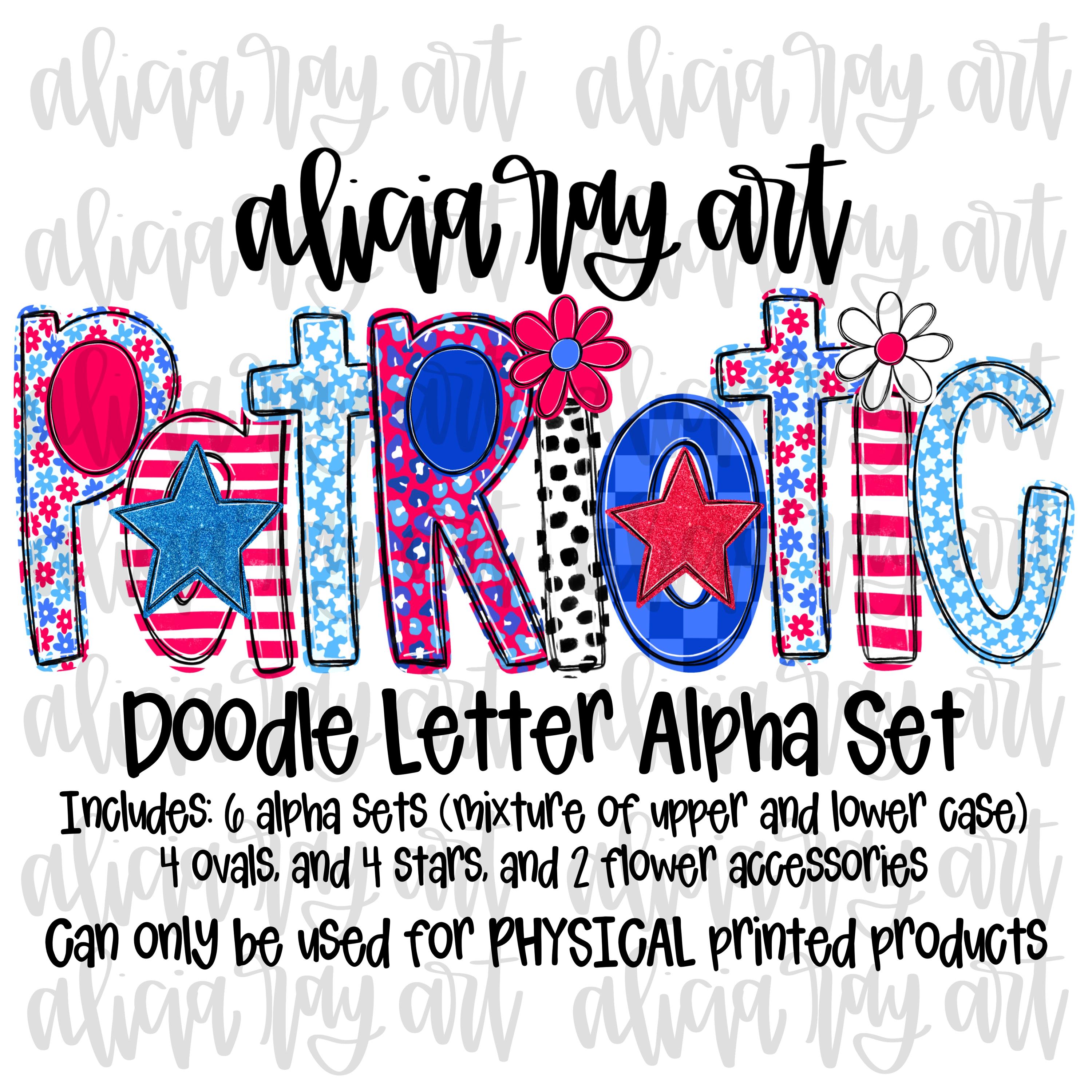 Patriotic Hand Drawn Doodle Letter Alpha Set Digital Download | A-Z ...