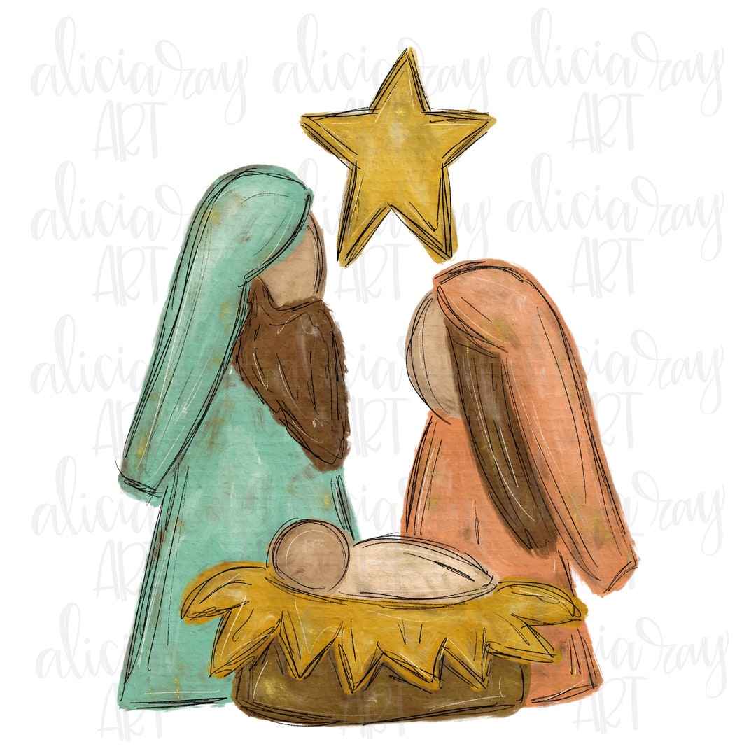 Christmas Manger Sublimation Design Digital Download | Hand Drawn ...
