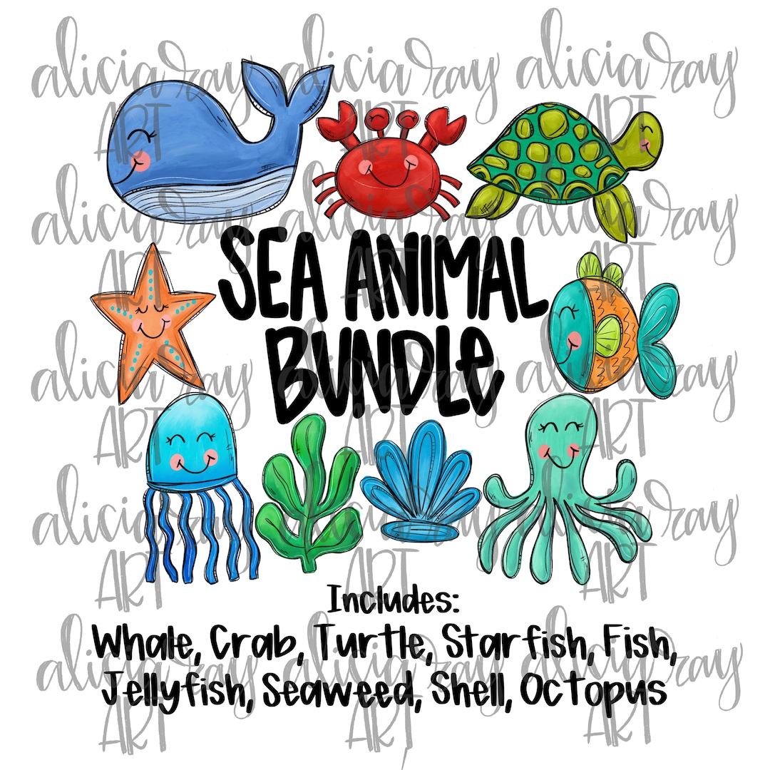 Sea Animal Bundle PNG | Hand Drawn Digital Download | Printable Art ...
