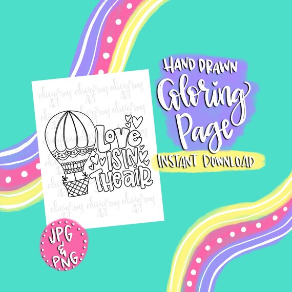 Valentine Coloring Page Digital Download Hand Drawn | Etsy