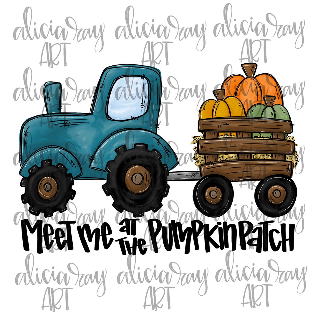 Fall Pumpkin Tractor PNG Digital Download | Hand Drawn Sublimation ...