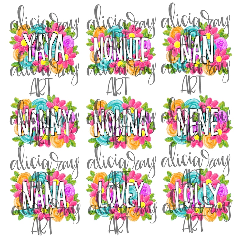 Mother's Day Names Bundle PNG Design | Hand Drawn | Grandmother ...
