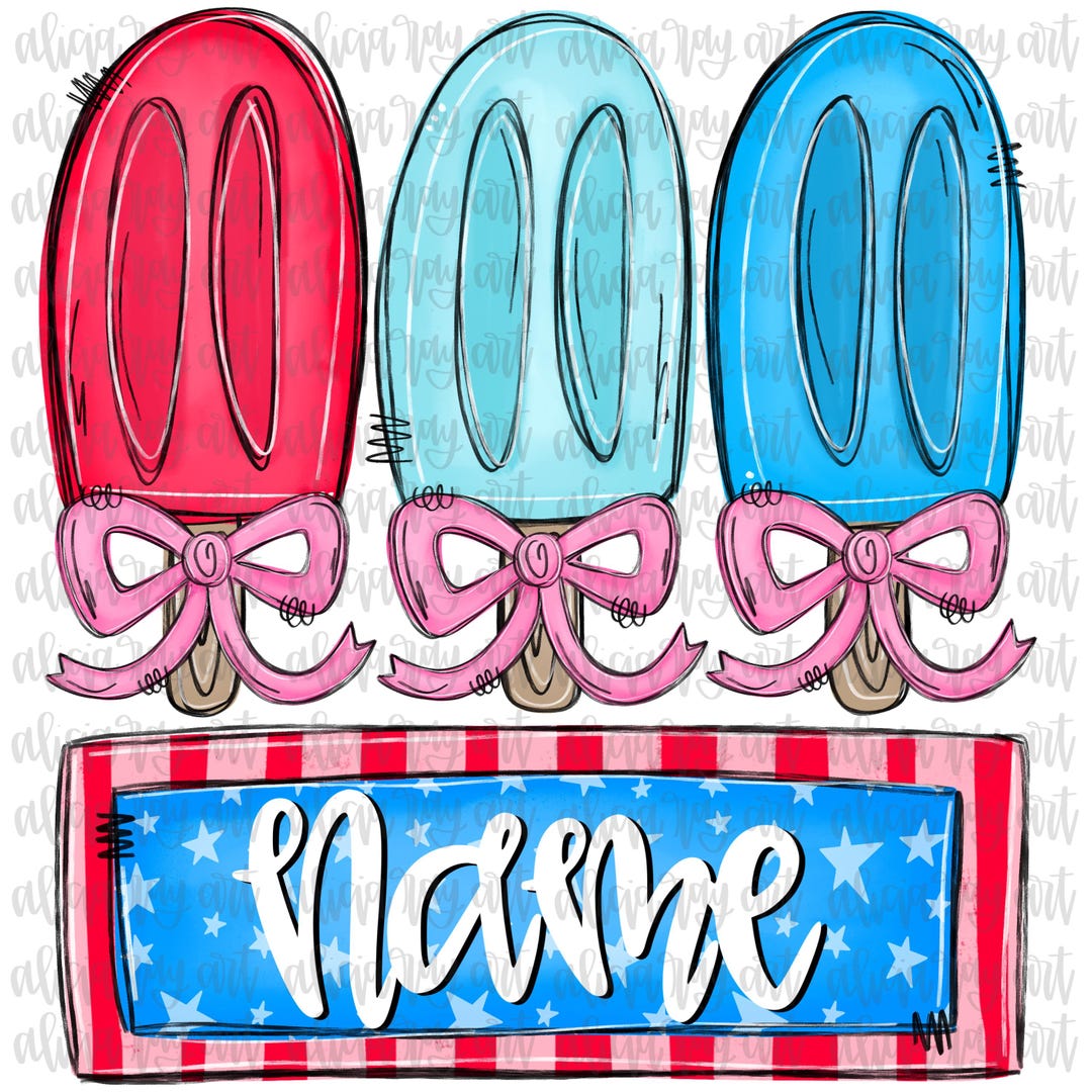 Patriotic Popsicles With Bows Name Plate Frame PNG Design | Hand Drawn ...