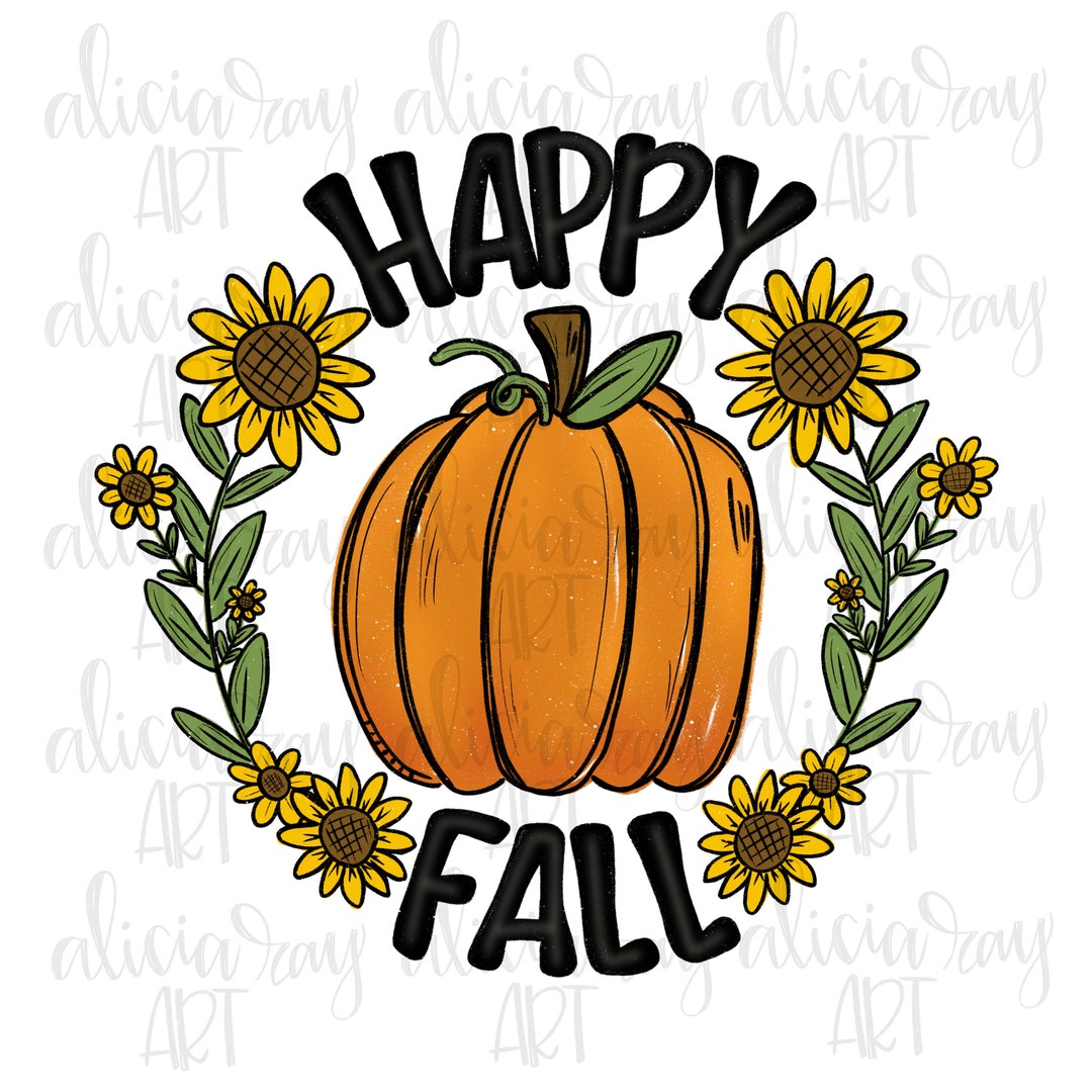 Happy Fall Pumpkin PNG Digital Download | Hand Drawn Sublimation ...