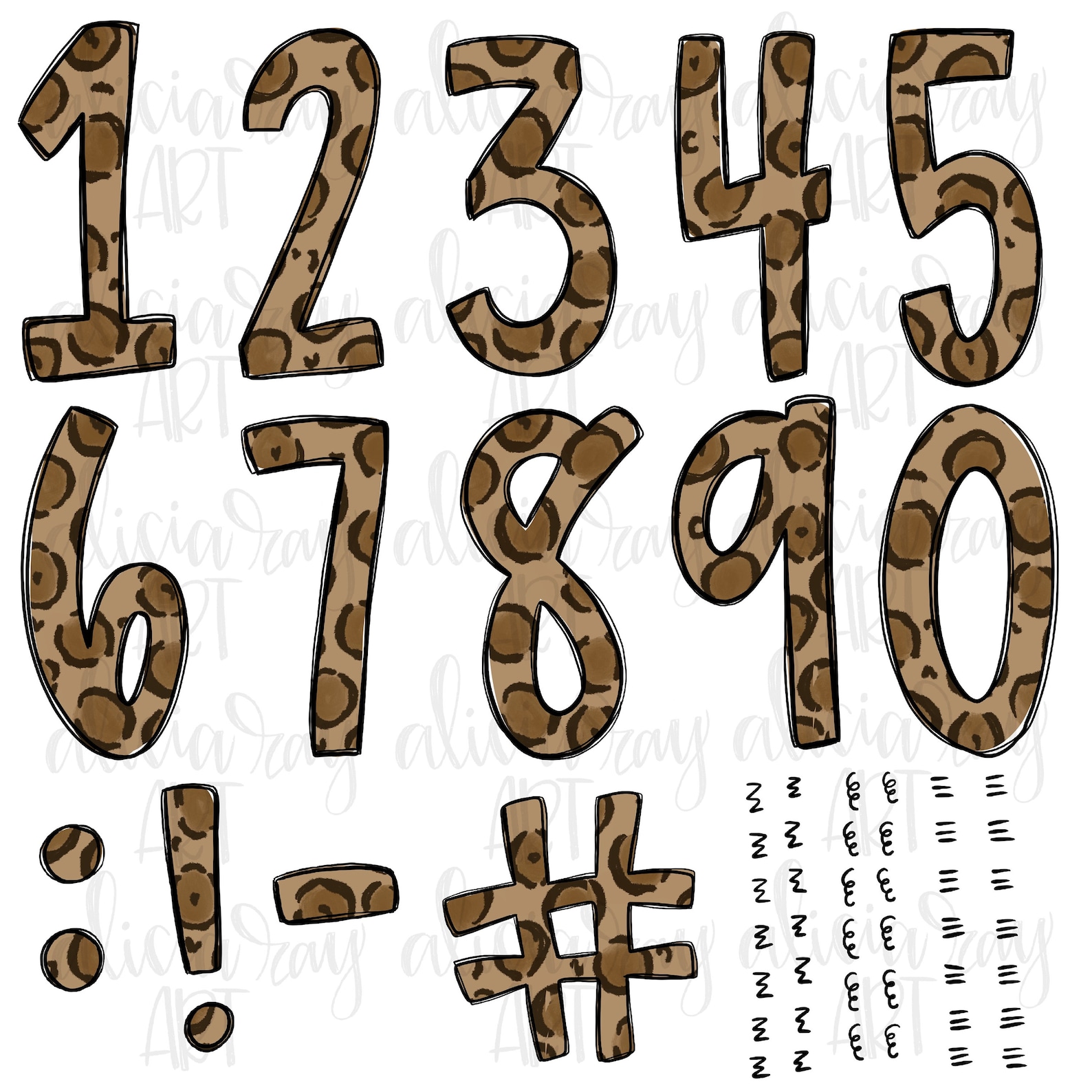 Leopard Doodle Numbers Hand Drawn Number Set Digital - Etsy