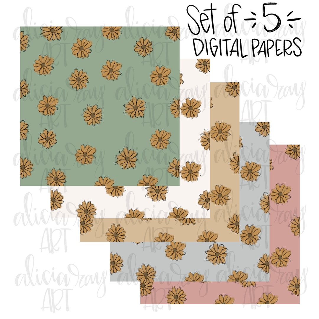 Daisy Digital Paper PNG Download | Hand Drawn Sublimation PNG File ...