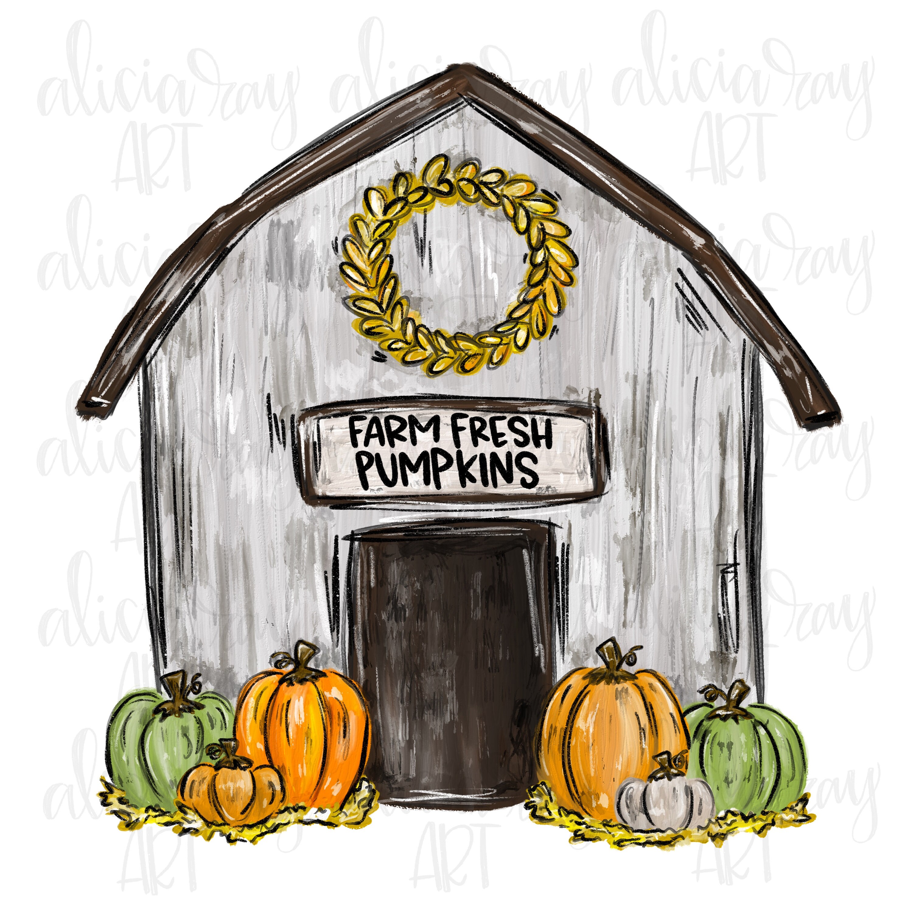 Fall Farmhouse Barn Sublimation PNG Design | Hand Drawn | Hand Painted ...
