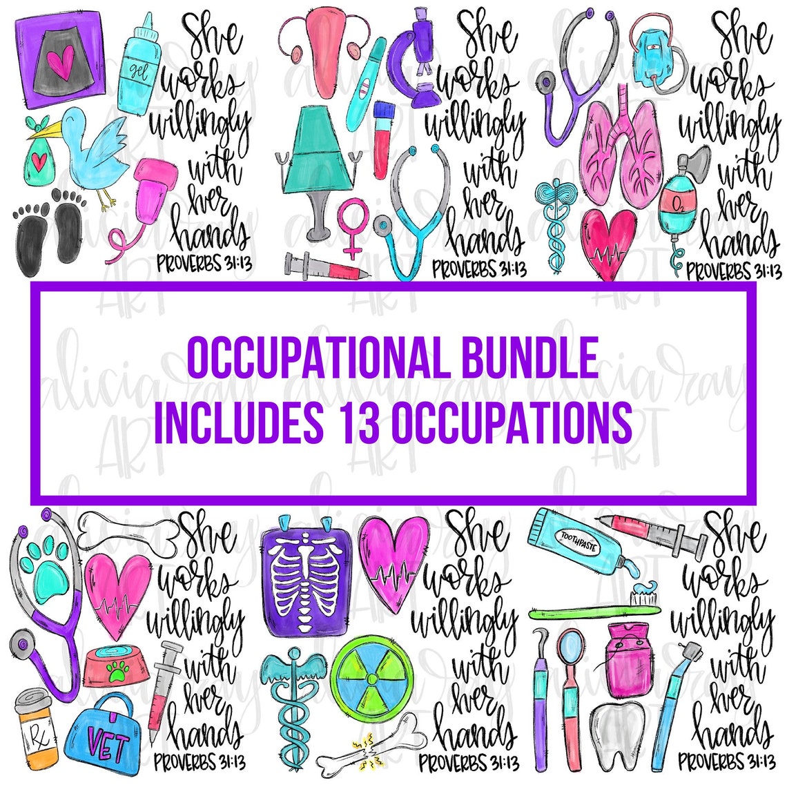 Occupations Bundle Sublimation Design Hand Drawn Sublimation | Etsy