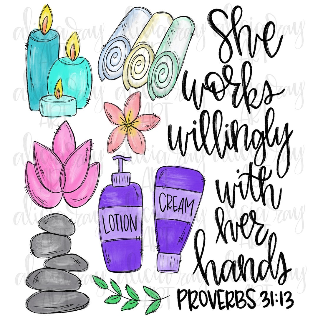 Massage Sublimation PNG | Spa Design | Proverbs 31:13 | Hand Drawn ...