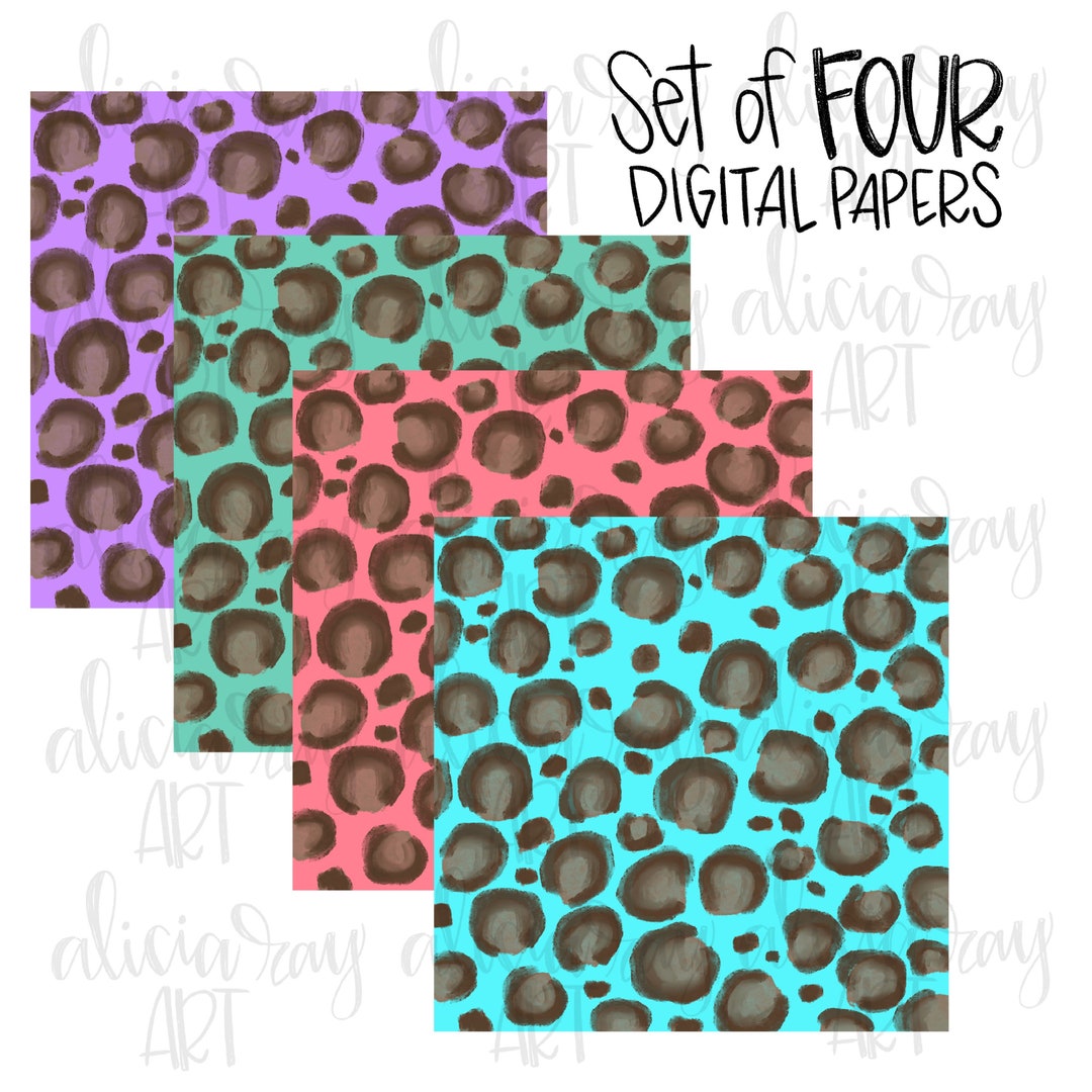 Colorful Leopard Digital Paper PNG Design | Hand Painted | Scrapbook ...