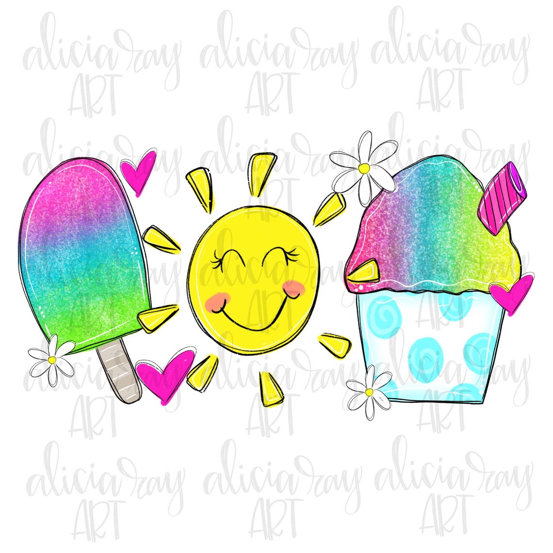 Popsicle Sunshine Snowcone Sublimation PNG Design Hand Drawn - Etsy