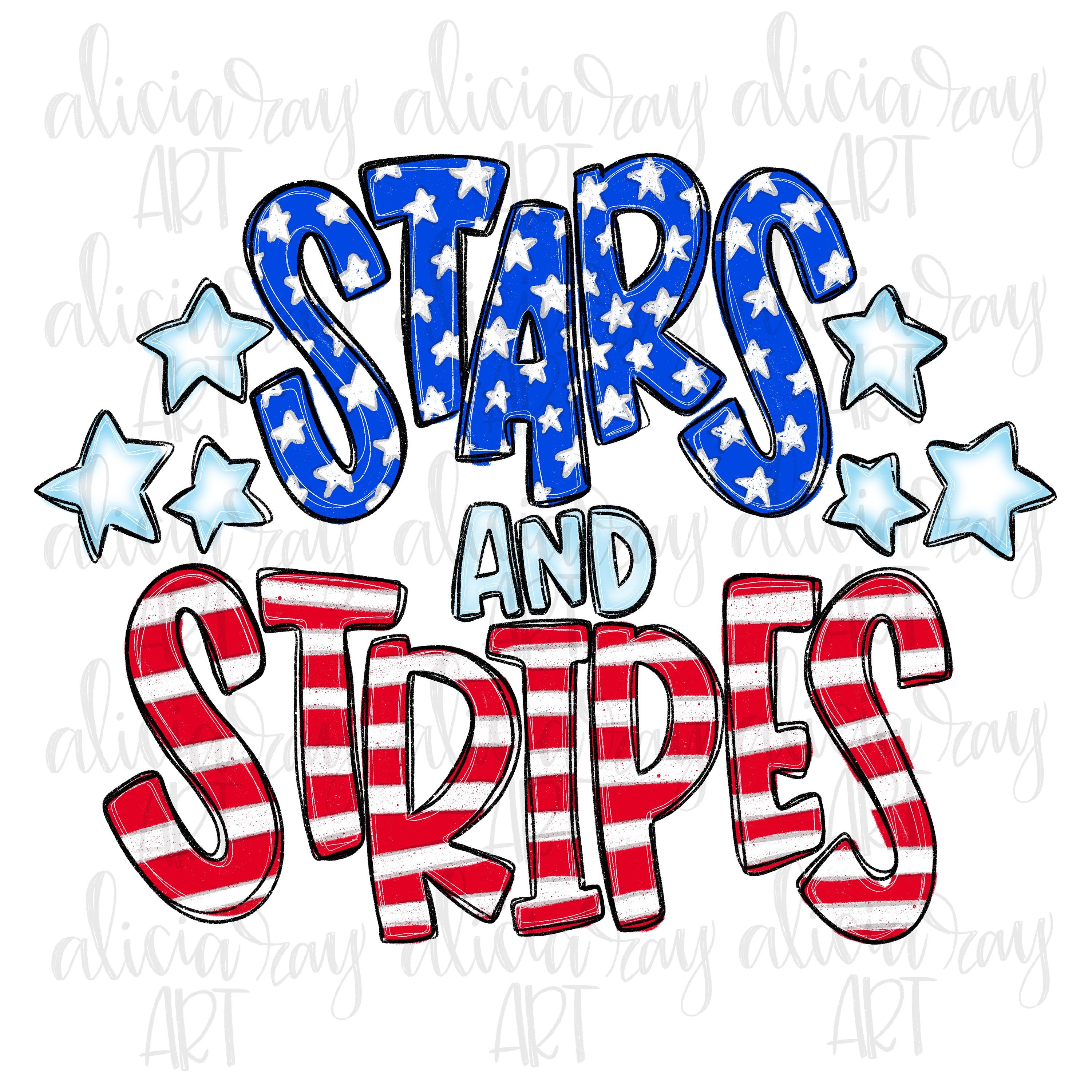 Patriotic Hand Drawn Digital Download Art Star Spangled Cutie 4th of ...