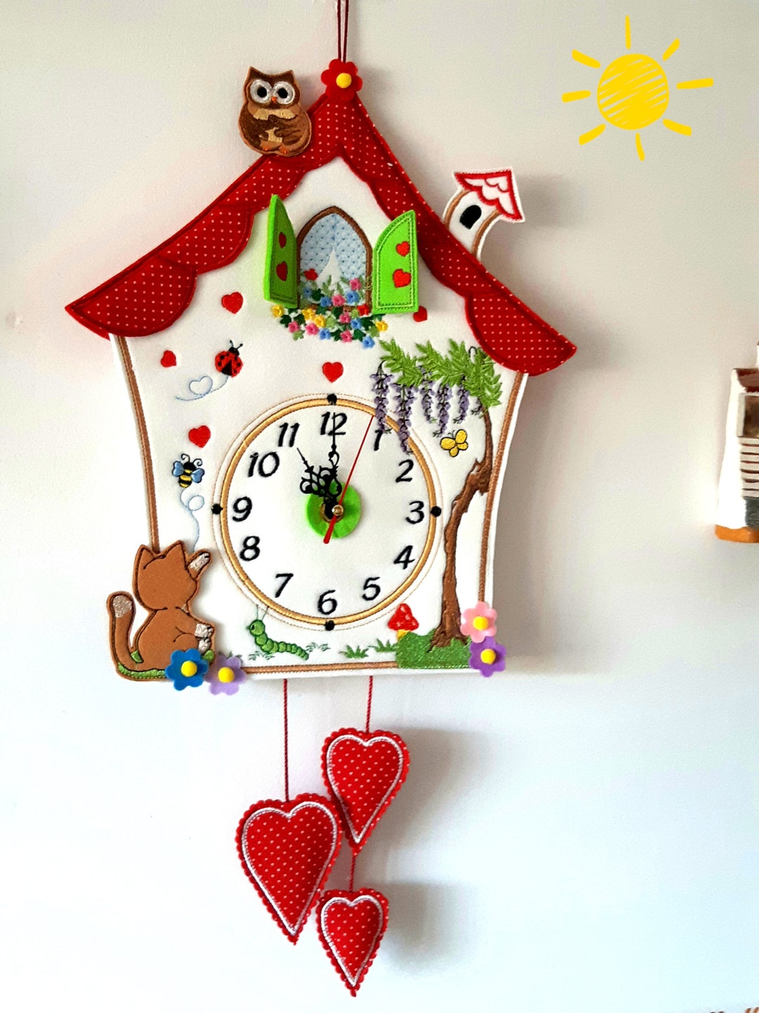 Felt Clock With Colored Embroidery Suitable for Kitchen, Children's ...