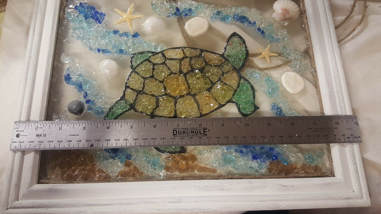 Handcrafted Crushed Glass Sea Turtle With Shells And Acrylic Coating Framed 15x12 Etsy
