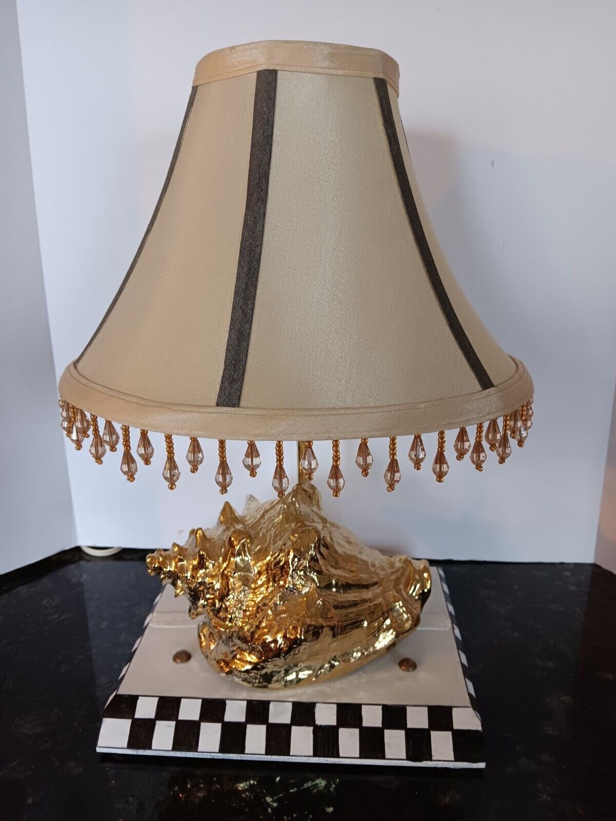 Hand Crafted Table Lamp With Gold Shell Black and White Checks - Etsy