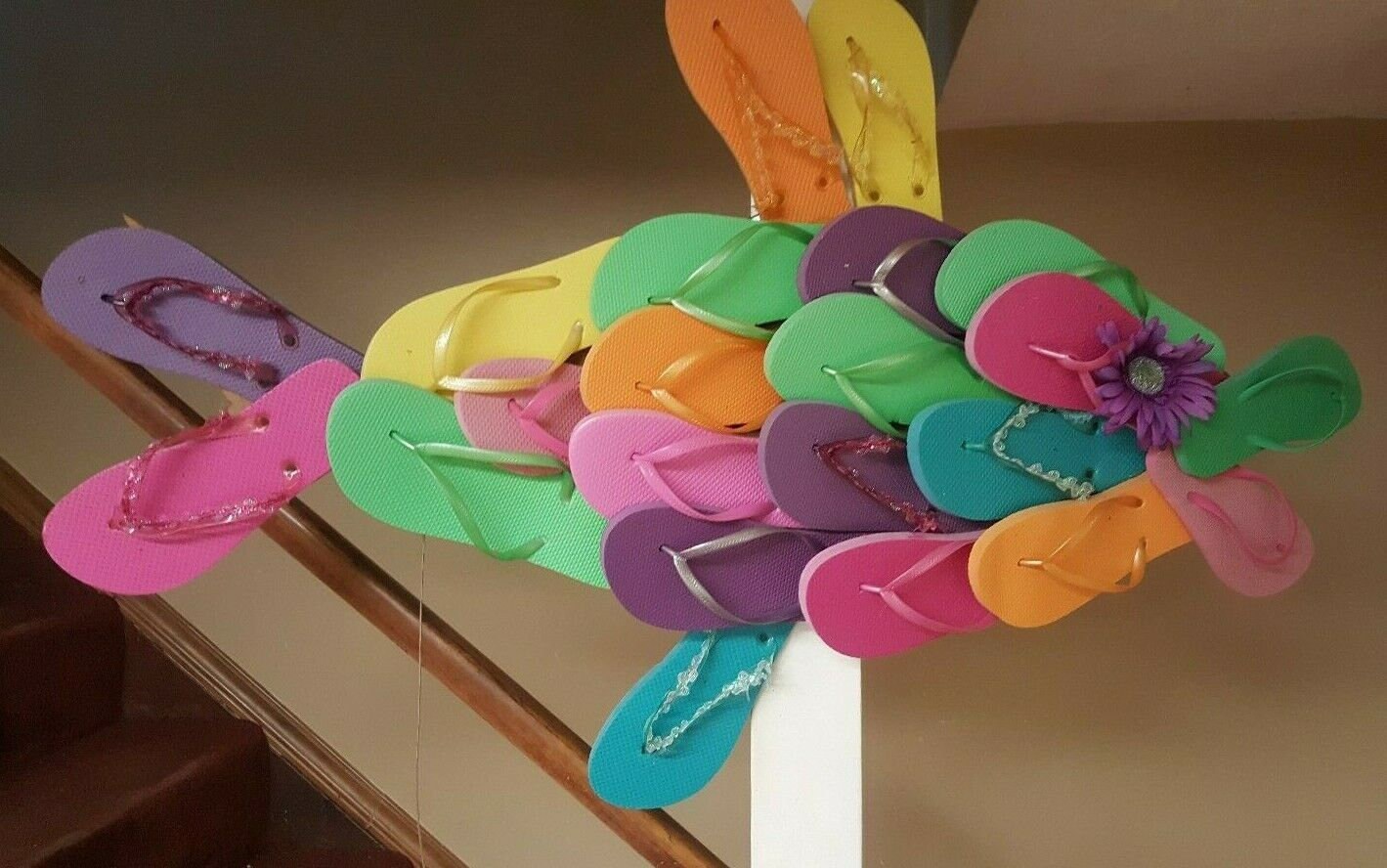 Large Hand Crafted Flip Flop Fish Wall Hanging Decor Beach Design ...