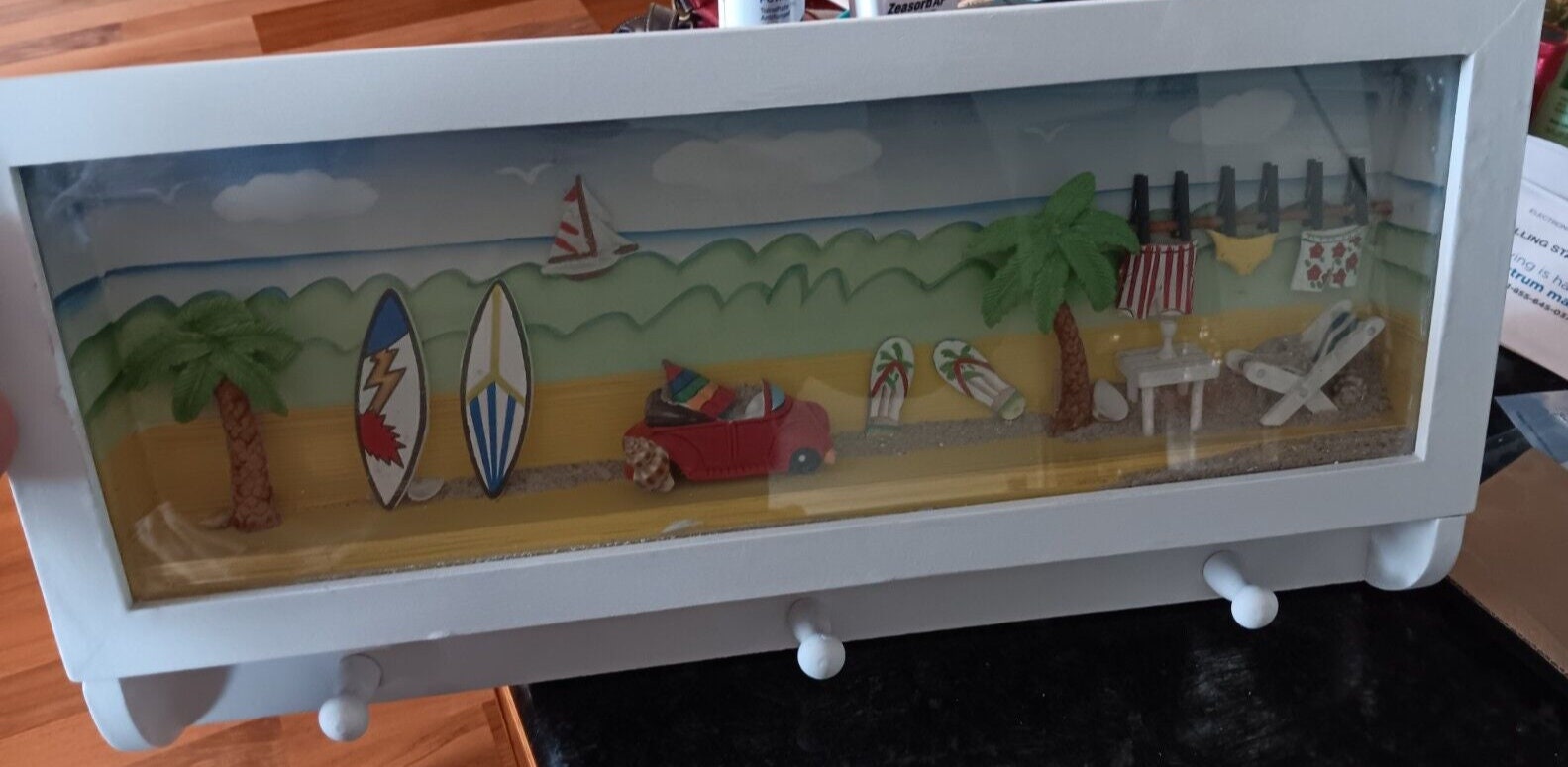 Vntg Shadow Box on the Beach Coat Rack, 3D W/ Sand, Surf Boards, Dune ...