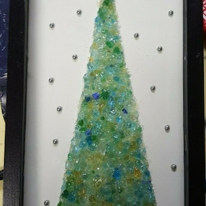 Handcrafted Crushed Glass Shadow Box Framed Christmas Tree Beautiful ...