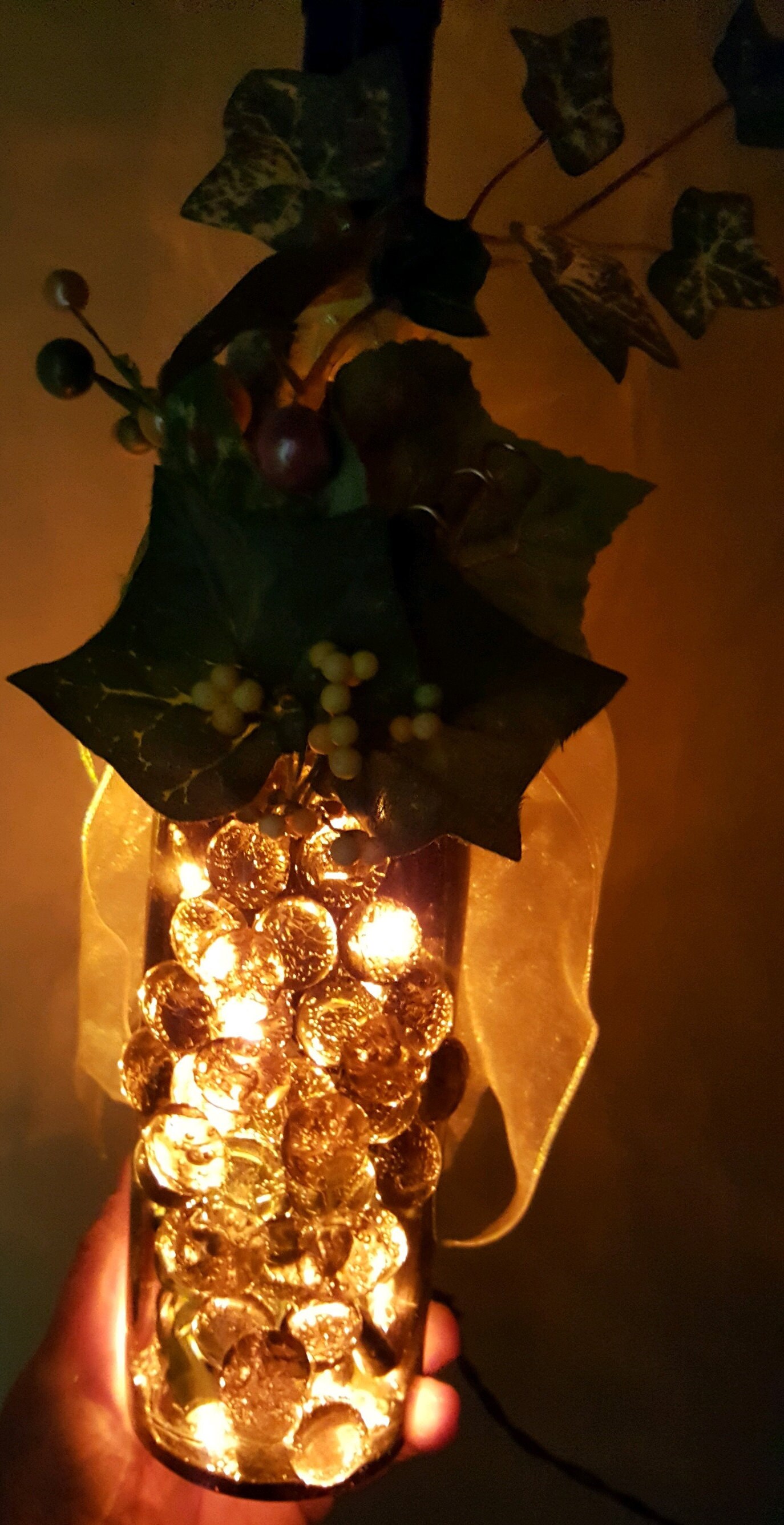 Lighted and Decorated Amber Wine Bottle With Glass Grapes - Etsy