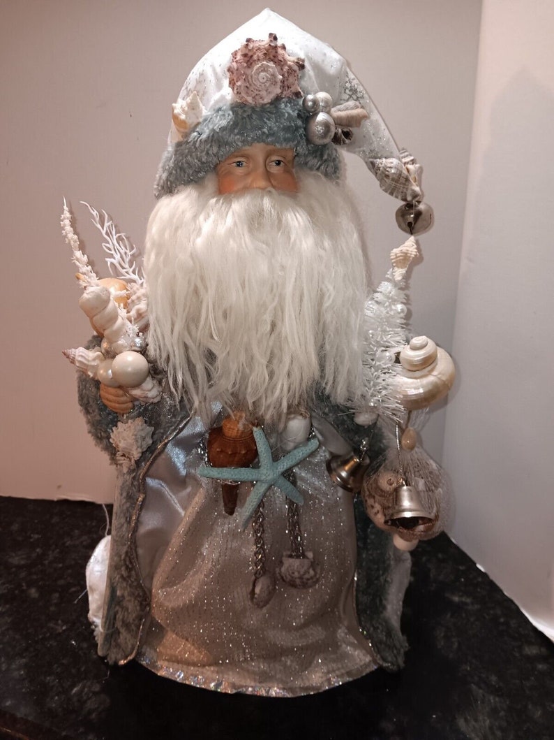 16 Coastal Santa Claus Christmas Decor, Hand Decorated, Greenish Blue ...