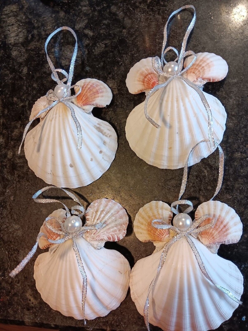 Lot of 4 Larger Shell Angel Ornaments, Hand Made White Beach Angels - Etsy
