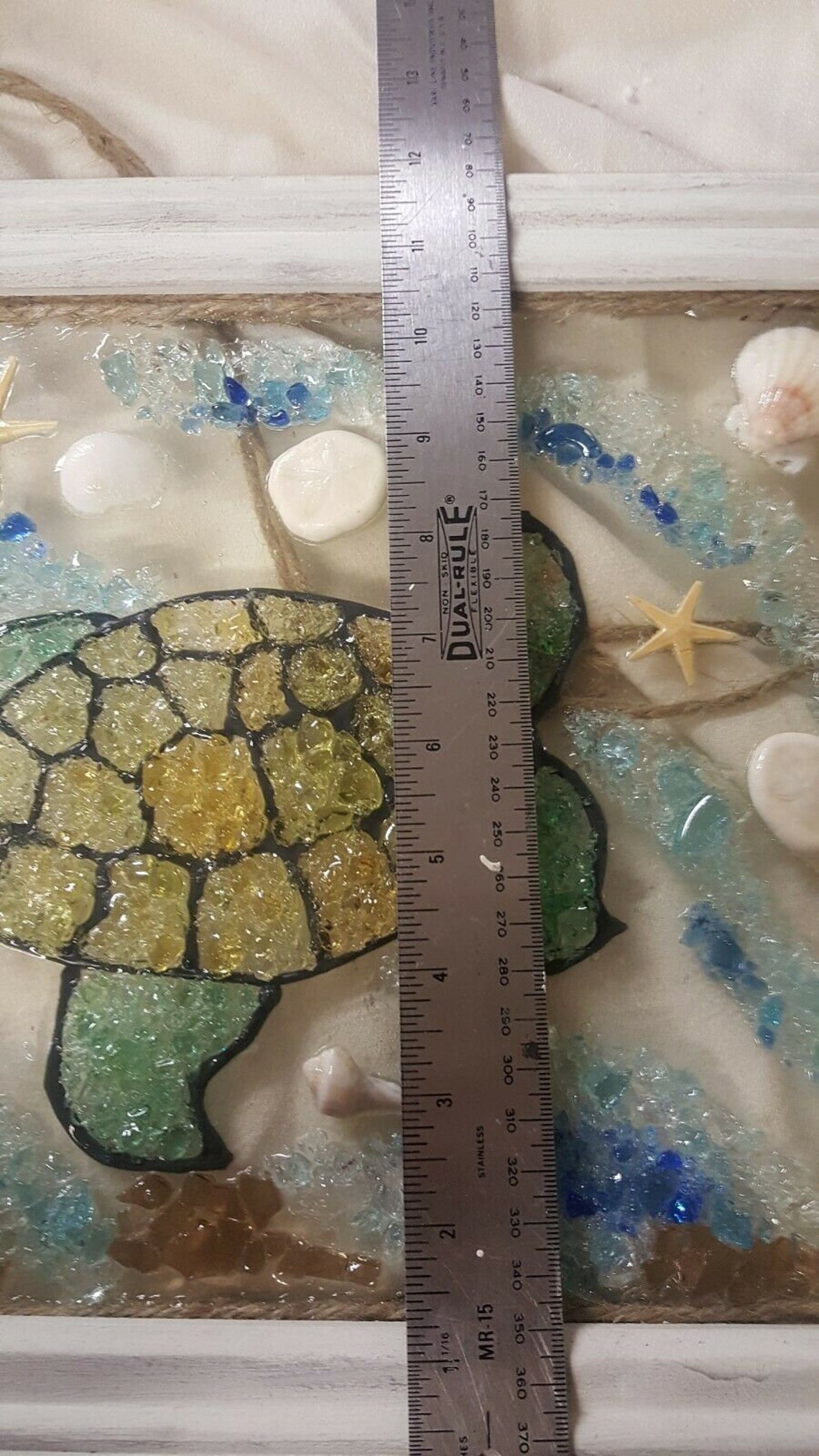 Handcrafted Crushed Glass Sea Turtle With Shells And Acrylic Coating Framed 15x12 Etsy