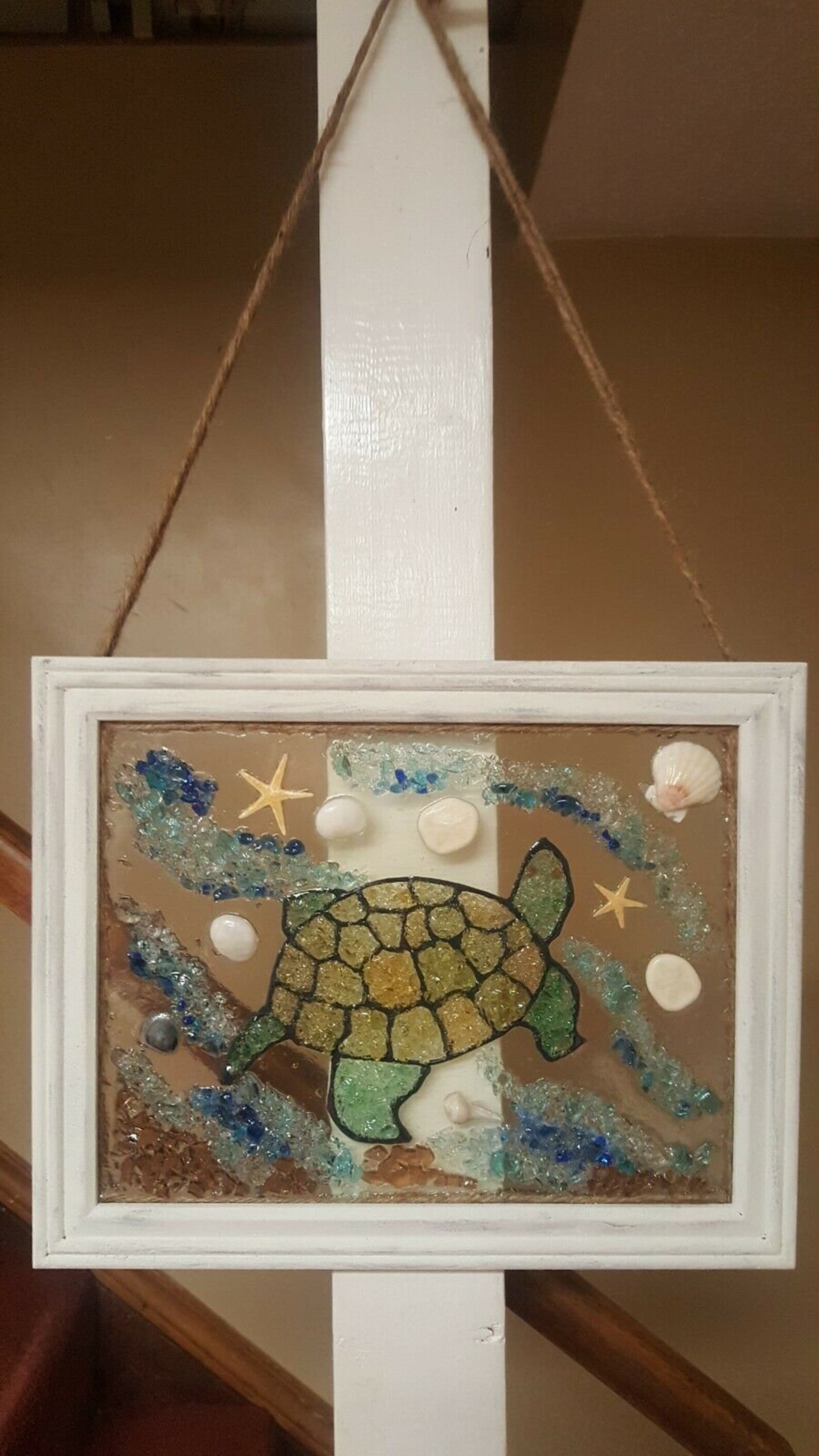 Handcrafted Crushed Glass Sea Turtle With Shells And Acrylic Coating Framed 15x12 Etsy