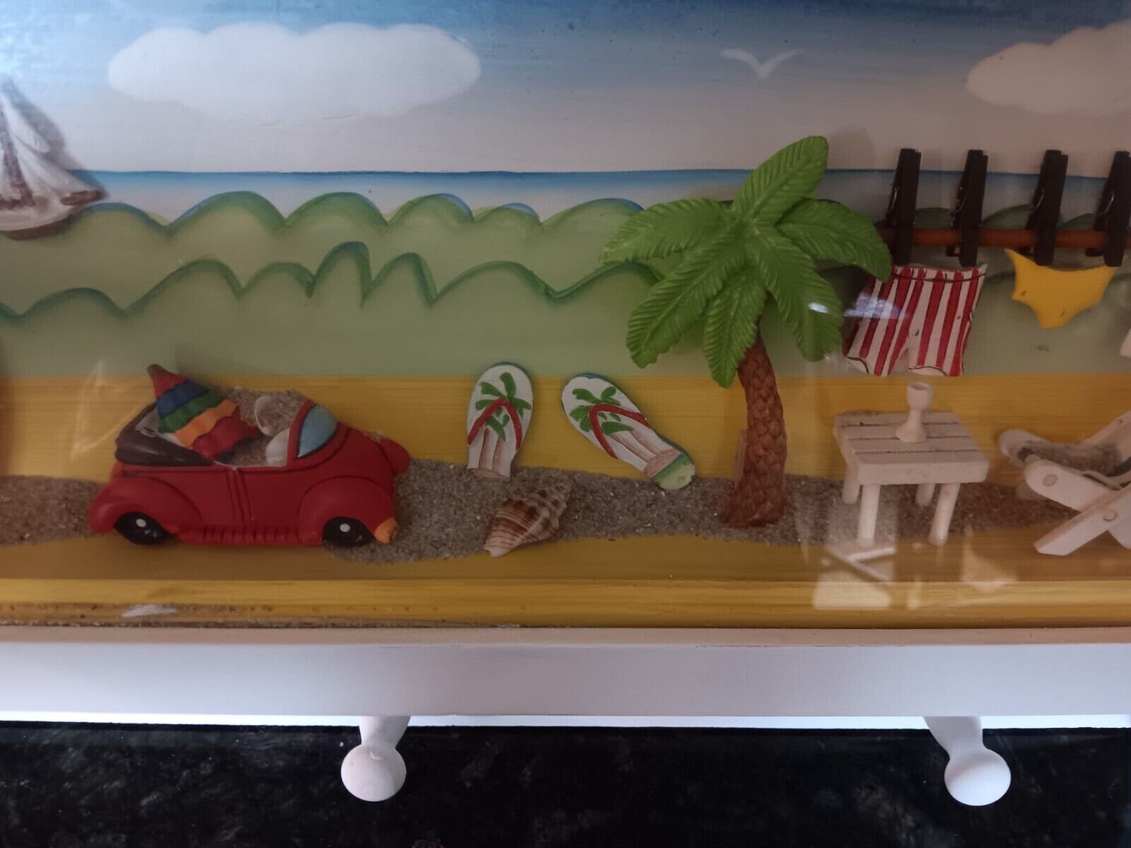 Vntg Shadow Box on the Beach Coat Rack, 3D W/ Sand, Surf Boards, Dune ...