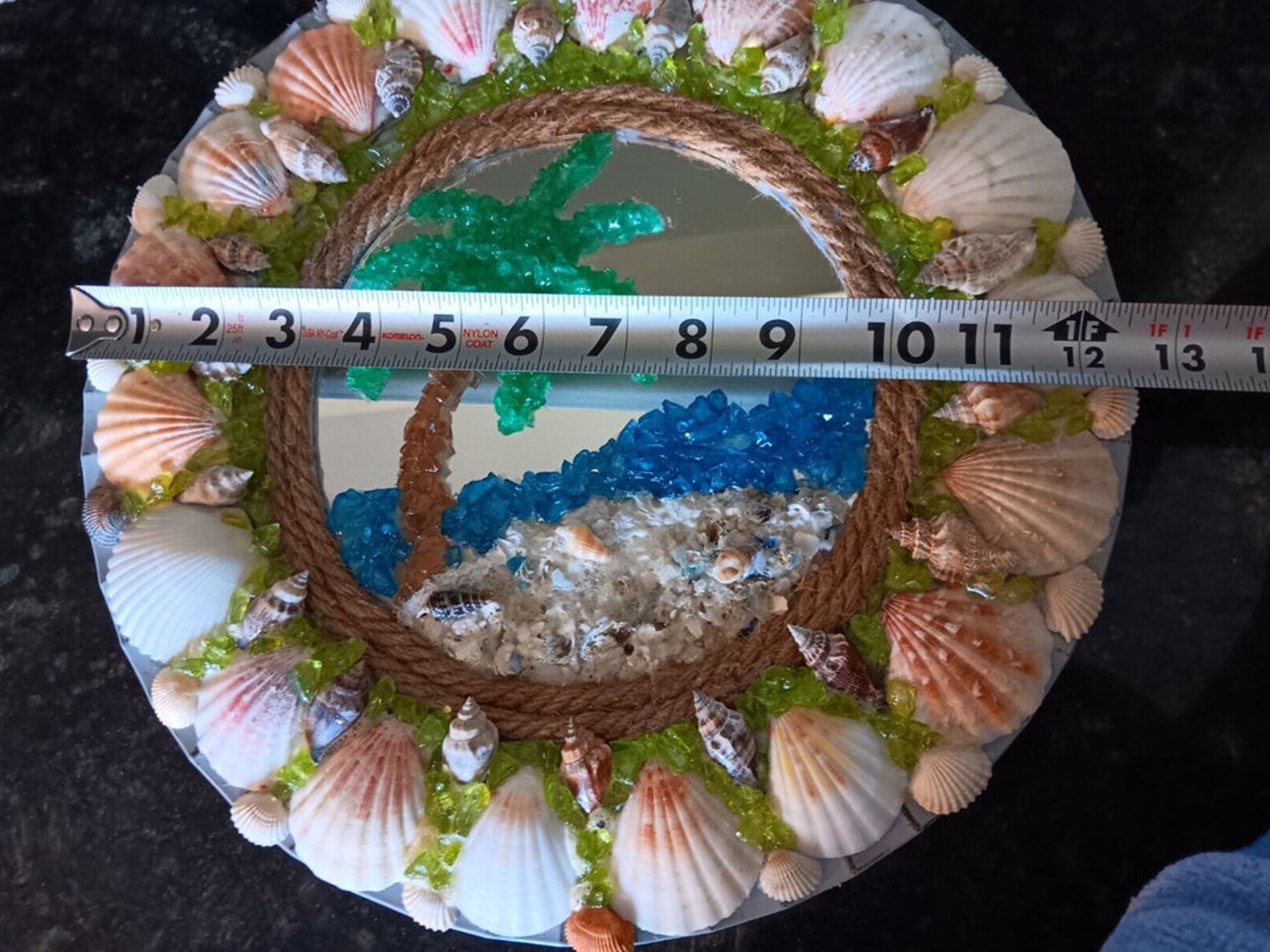 Handmade Crushed Glass Palm Tree, Shells, Ocean, Beach on Mirror Wall ...