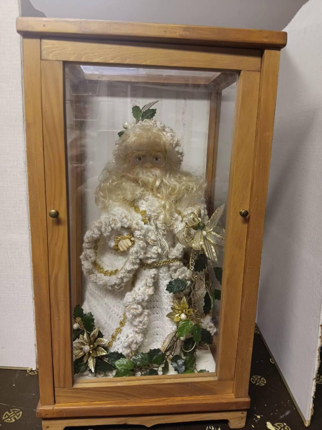 Large Santa Figurine With Crocheted Suit in Handmade Acrylic and Wood ...