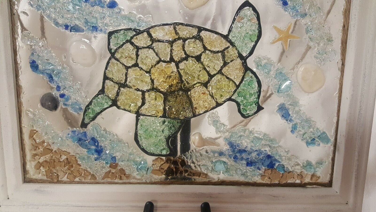 Handcrafted Crushed Glass Sea Turtle With Shells & Acrylic Coating ...
