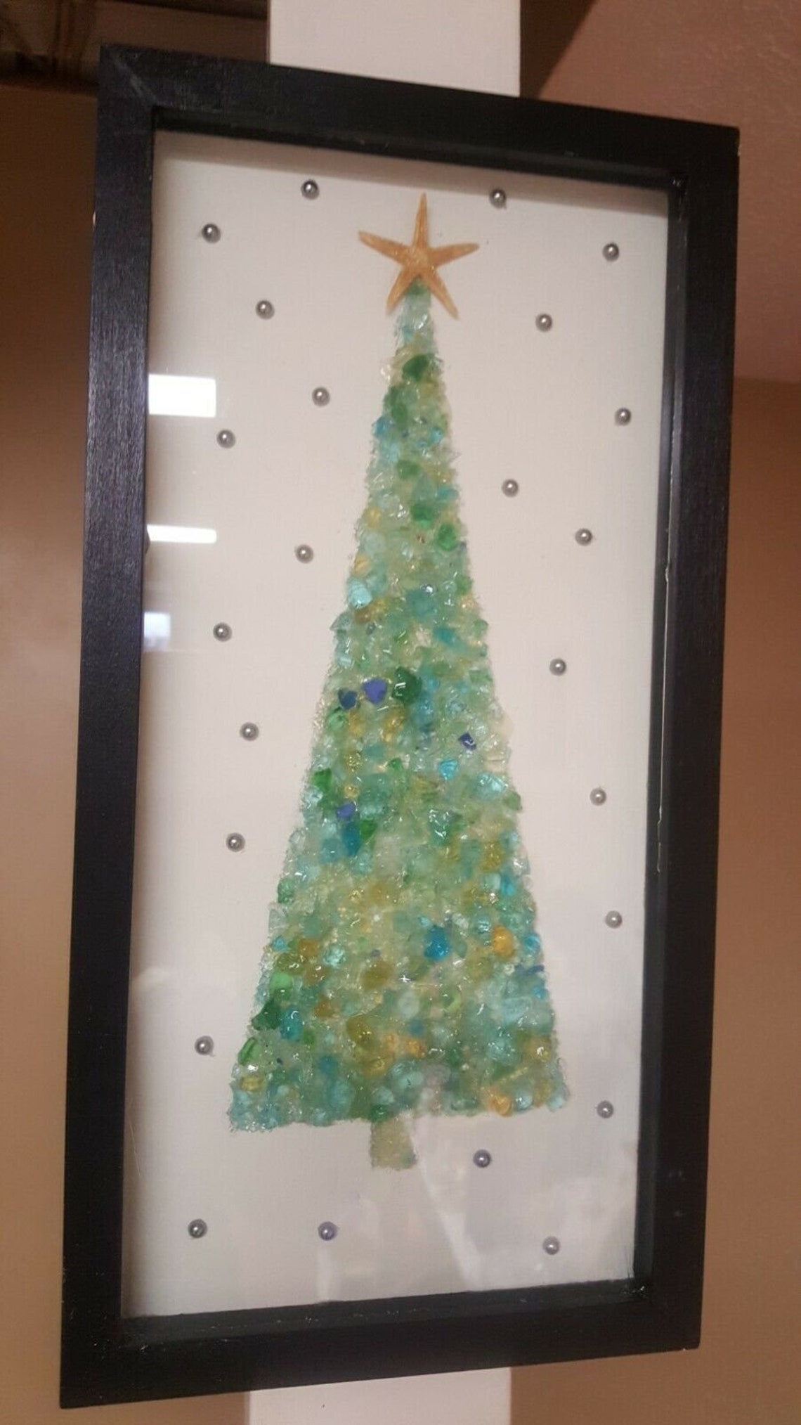 Handcrafted Crushed Glass Shadow Box Framed Christmas Tree Beautiful ...